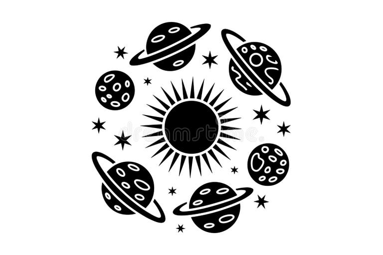 Celestial Space Design Featuring Sun and Planets for Tattoos Stock ...