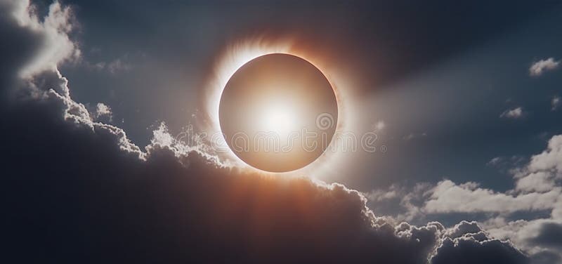 Celestial Spectacle, Solar Eclipse Veiled by Ethereal Clouds and Sun Flare Stock Illustration ...