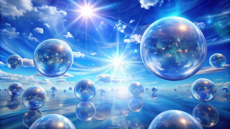 Celestial Spheres Reflecting in a Calm, Ethereal Ocean Under a Bright ...