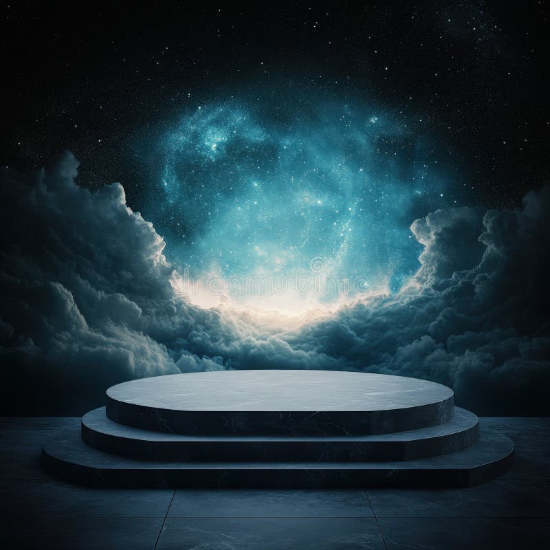 Celestial Stage: Dreamlike Night Sky Platform. Stock Illustration ...