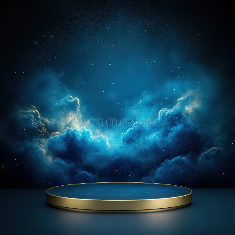 Celestial Stage: Golden Platform Against a Night Sky Backdrop. Stock ...