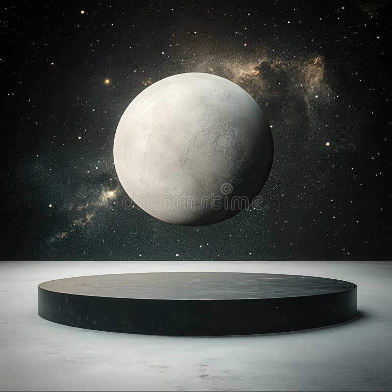 Celestial Stage: Moon Above Dark Platform Against Starry Night. Stock ...