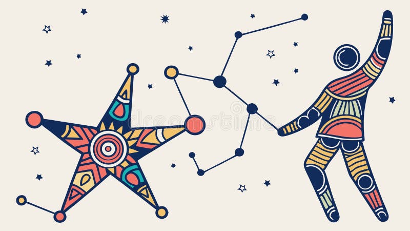 Celestial Star and Constellation with Person, Cosmic Aspiration, Vector ...