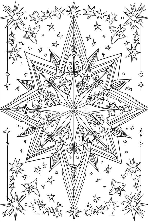 Celestial Star Mandala - Coloring Page for Adults Stock Illustration ...