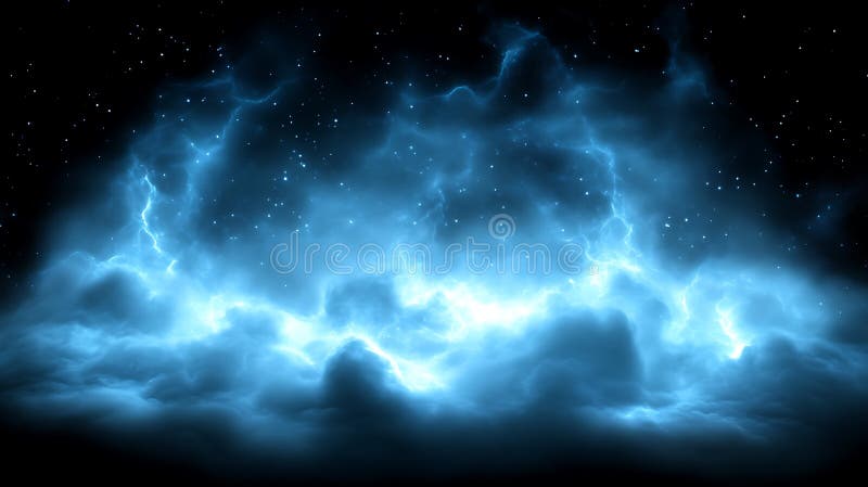 Celestial Storm Clouds and Electric Blue Lightning Stock Illustration ...