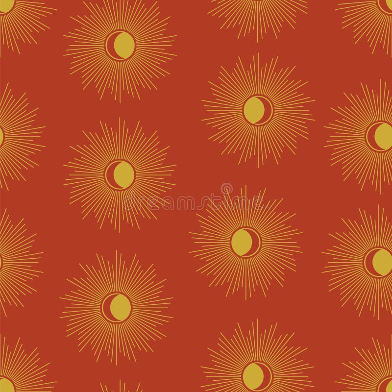 Celestial Sun and Moon Eclipse Aesthetic Seamless Pattern. Moon Phases ...
