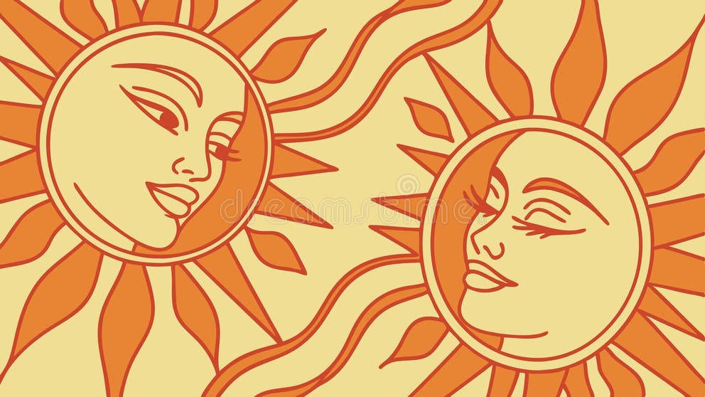 Celestial Sun and Moon with Human Faces, Cosmic Harmony, Vector Design ...