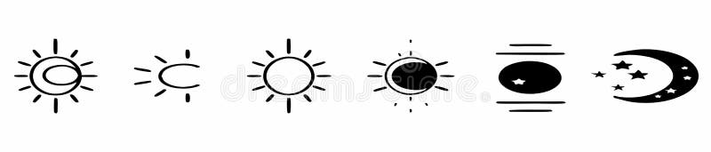 Celestial Sun Moon Stars Icons Doodle Day Night Design Elements Stock ...