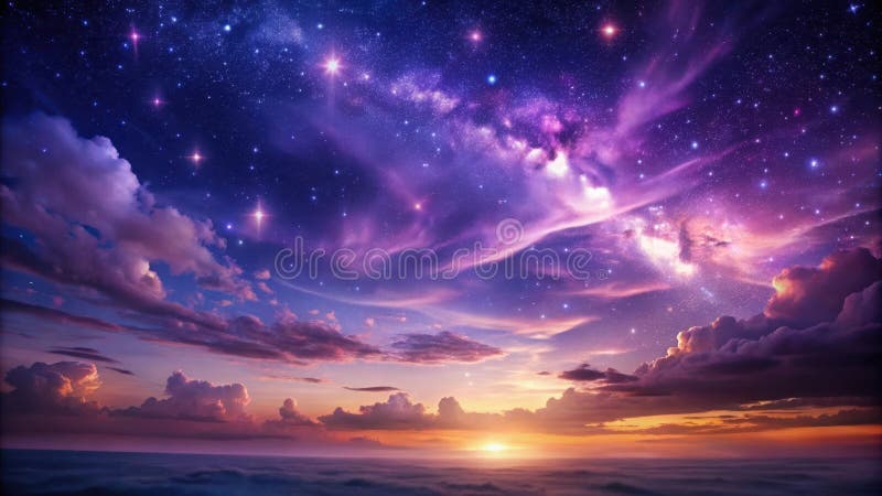 Celestial Sunset a Dreamlike Panorama of Starry Night and Colorful Cloudscape. Generative AI ...