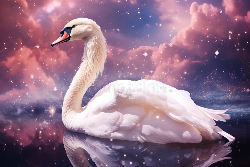 Celestial Swan Down Fantasy Sky Night Gazing Stock Illustration ...