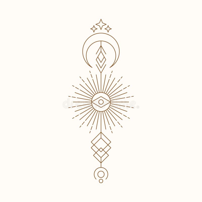 Celestial Symbols, Thin Line Spiritual Illustration. Magic Occult ...