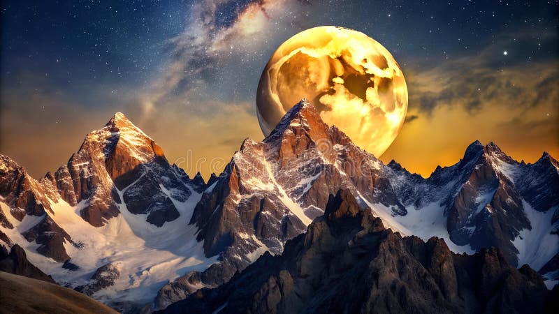 Celestial Tapestry: a Full Moon Over Jagged Peaks AI Generated Stock ...