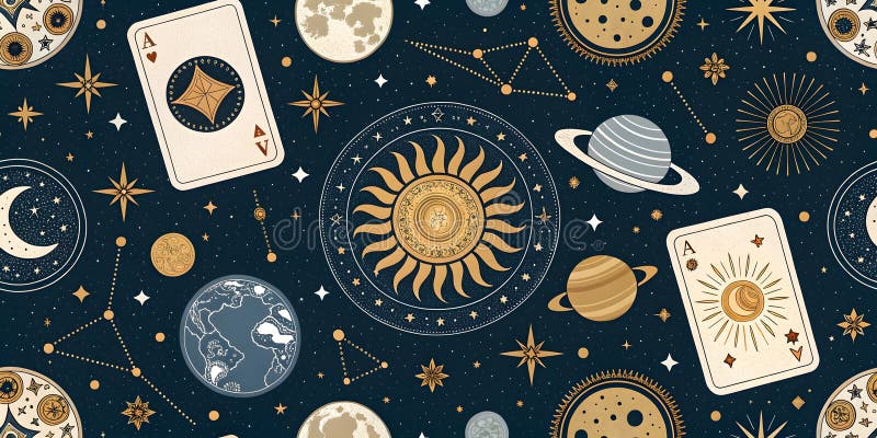 Celestial Tarot: Mystical Universe Seamless Pattern Design Stock ...