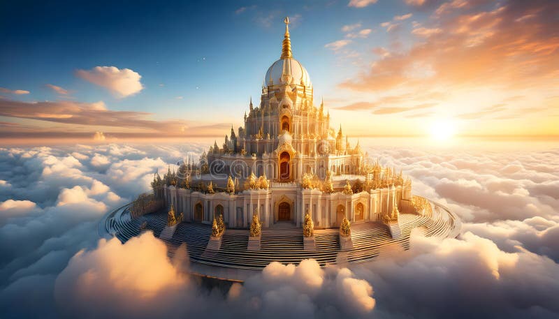 Celestial Temple Above the Clouds Stock Illustration - Illustration of ...