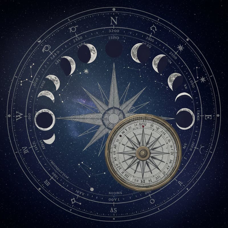 A Celestial-themed Design Features a Compass Set Against a Starry ...