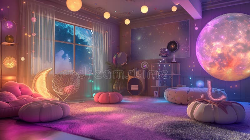 A Celestial Themed Living Room with Cosmic Colors. Generative Ai Stock ...