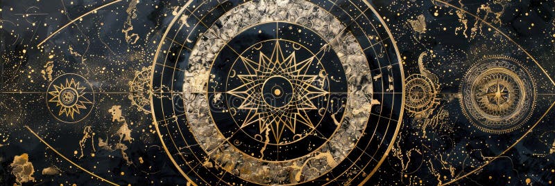 A Celestial-themed Mandala with Intricate Geometric Patterns and Gold ...