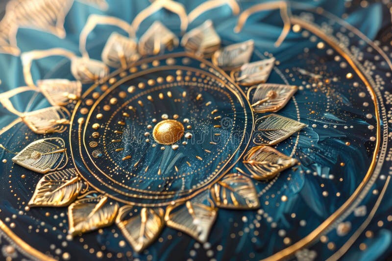 A Celestial-themed Mandala with Intricate Geometric Patterns and Gold ...