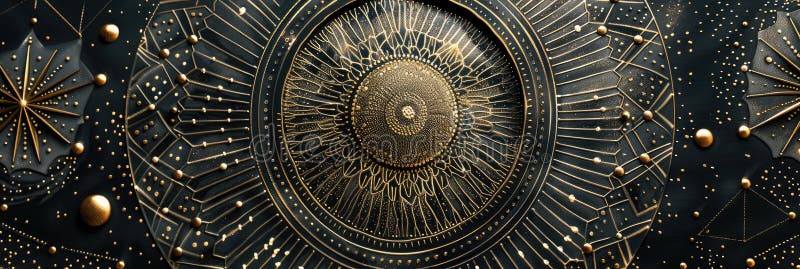 A Celestial-themed Mandala with Intricate Geometric Patterns and Gold ...