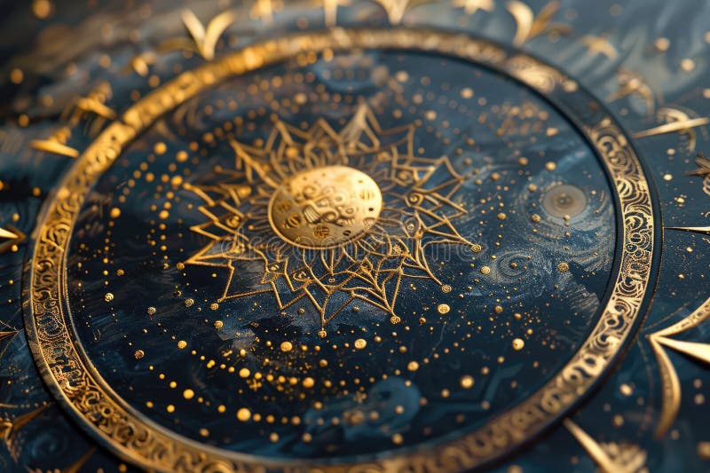 A Celestial-themed Mandala with Intricate Geometric Patterns and Gold ...