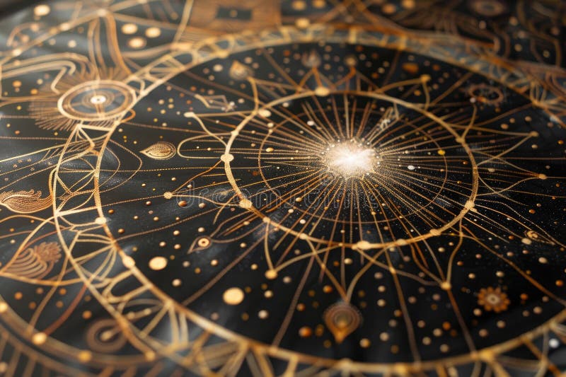 A Celestial-themed Mandala with Intricate Geometric Patterns and Gold ...