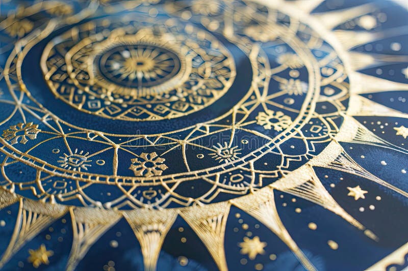 A Celestial-themed Mandala with Intricate Geometric Patterns and Gold ...