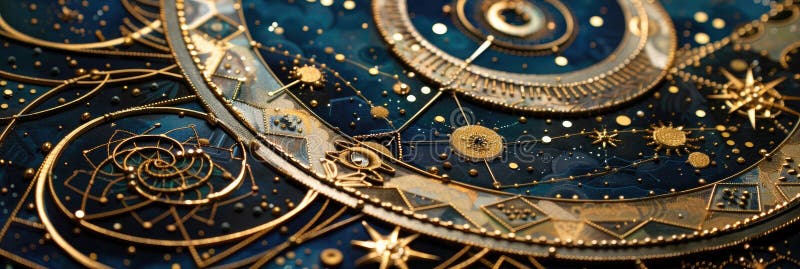 A Celestial-themed Mandala with Intricate Geometric Patterns and Gold ...