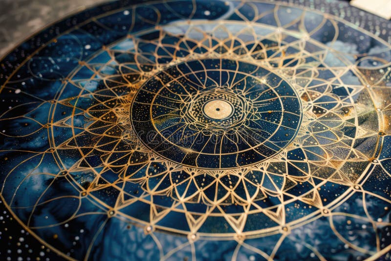 A Celestial-themed Mandala with Intricate Geometric Patterns and Gold ...