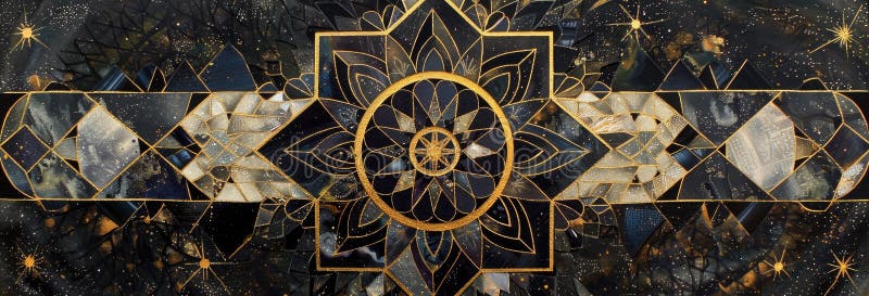 A Celestial-themed Mandala with Intricate Geometric Patterns and Gold ...