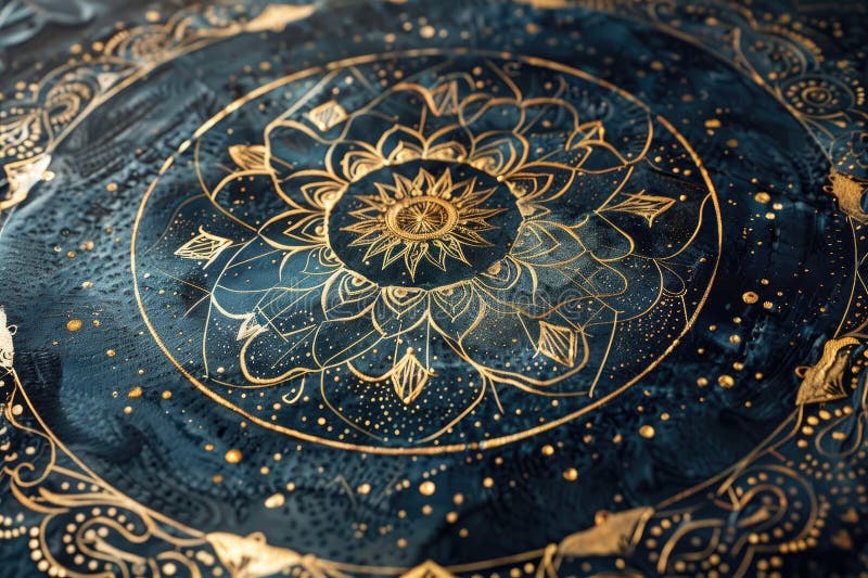A Celestial-themed Mandala with Intricate Geometric Patterns and Gold ...