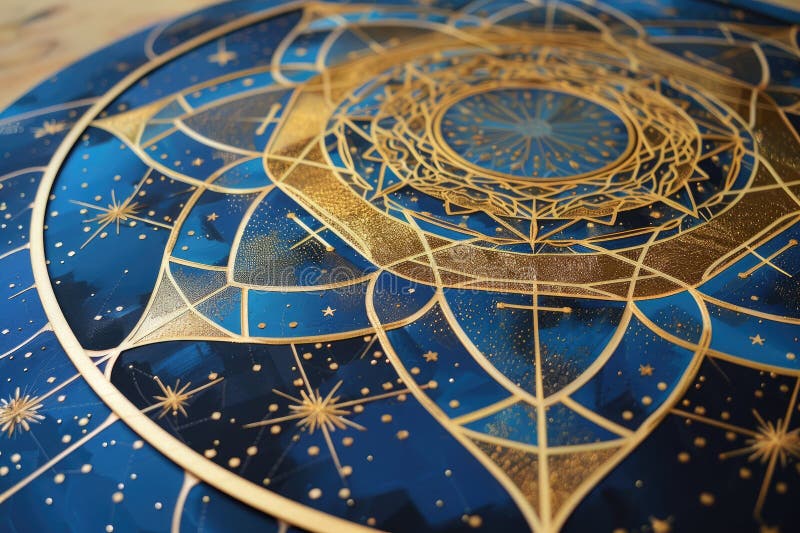 A Celestial-themed Mandala with Intricate Geometric Patterns and Gold ...