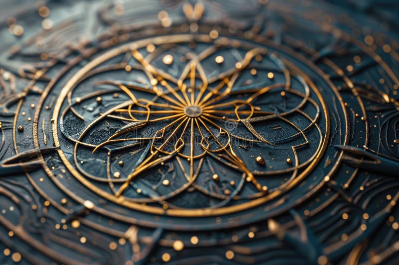 A Celestial-themed Mandala with Intricate Geometric Patterns and Gold ...