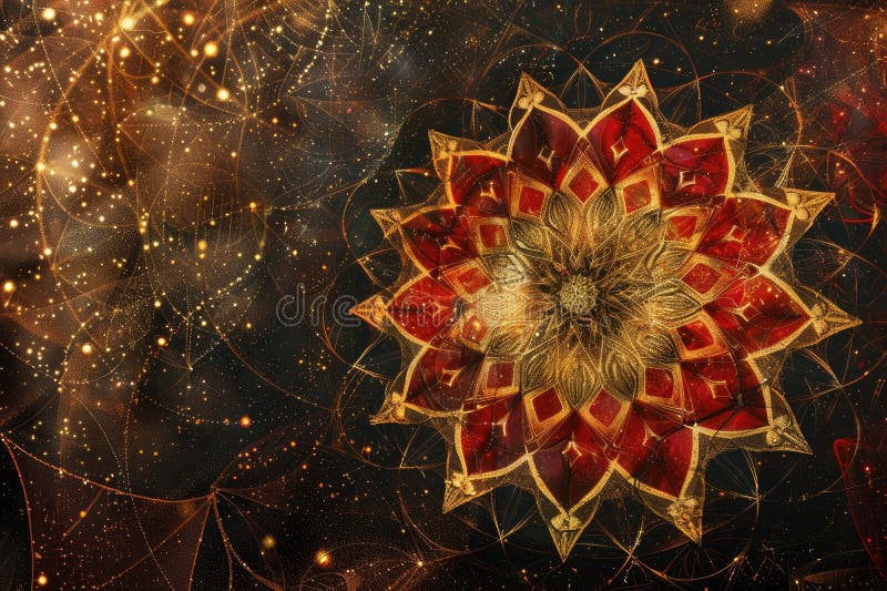 A Celestial-themed Mandala with Intricate Geometric Patterns and Gold ...