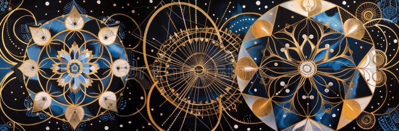 A Celestial-themed Mandala with Intricate Geometric Patterns and Gold ...