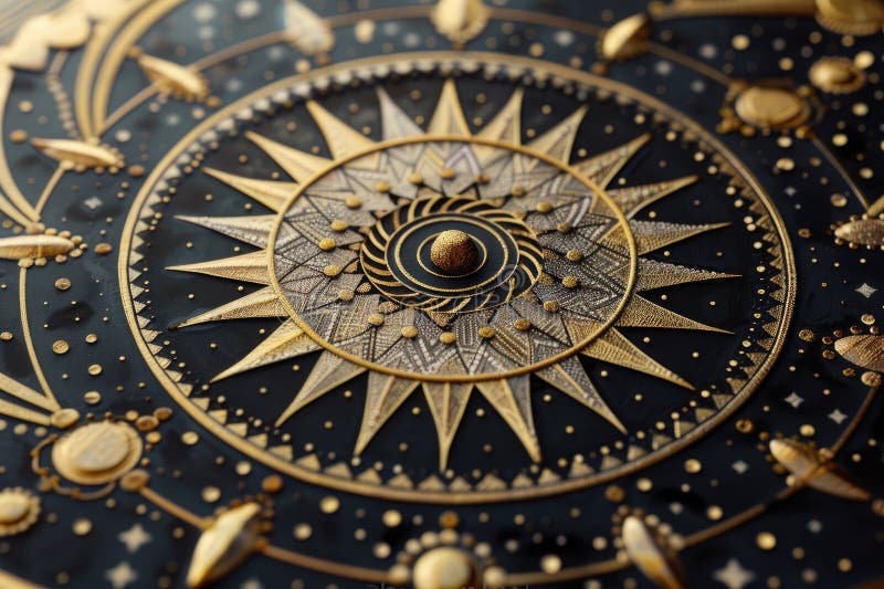 A Celestial-themed Mandala with Intricate Geometric Patterns and Gold ...