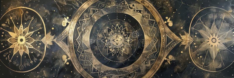 A Celestial-themed Mandala with Intricate Geometric Patterns and Gold ...