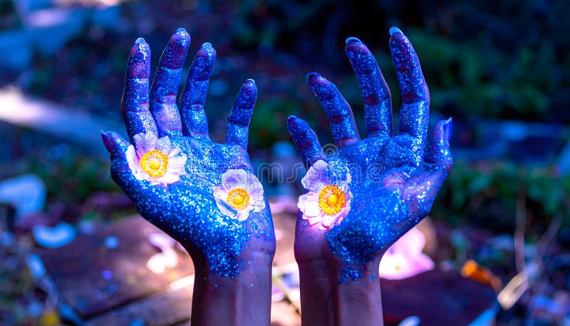 Celestial Touch: Glitter-Skinned Woman in Fantasy Light Stock Image ...