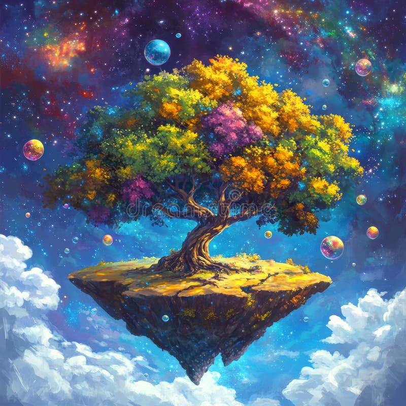 A Celestial Tree that Floats, with Each Leaf Serving As a Tiny Gateway ...