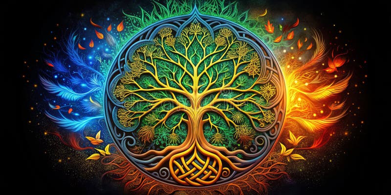 Celestial Tree of Life Digital Art, Celtic Knotwork, Vibrant Colors ...