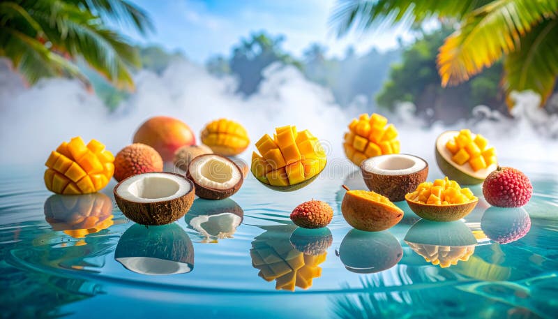 Celestial Tropics: Floating Fruit Ritual Stock Illustration ...