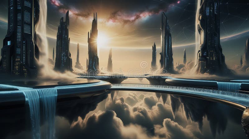Celestial Utopia: a Floating Metropolis in the Clouds Stock ...