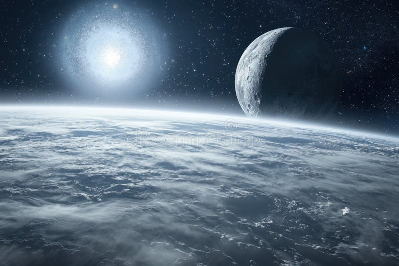Celestial View of Earth with Distant Moon and Bright Star in the ...