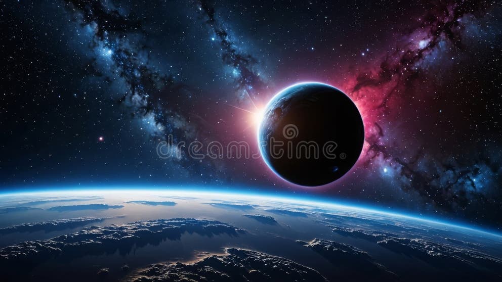 Celestial View of a Planet Eclipse with Stars and Galaxies in the ...
