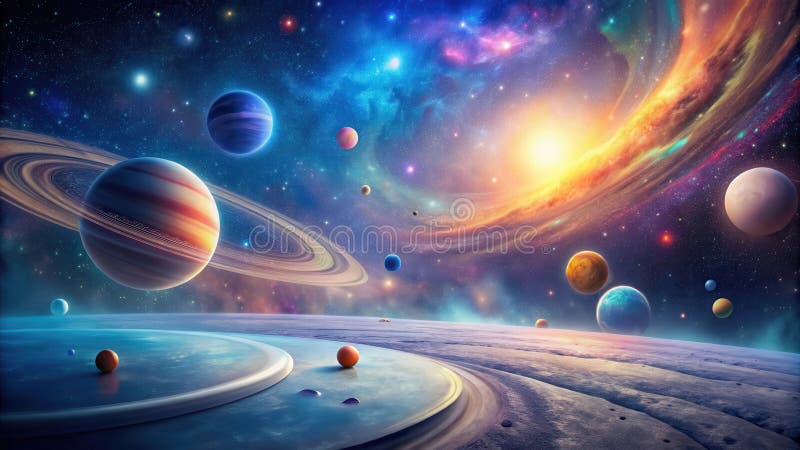 A Celestial Vista Planets Orbiting a Star within a Vibrant Nebula ...