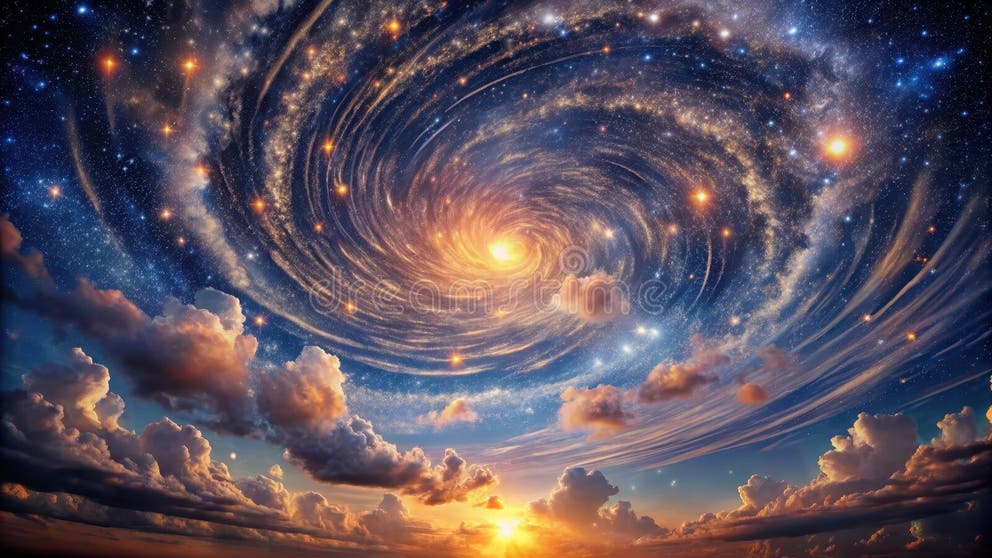 Celestial Vortex a Dramatic Swirl of Stars and Sunset Clouds ...