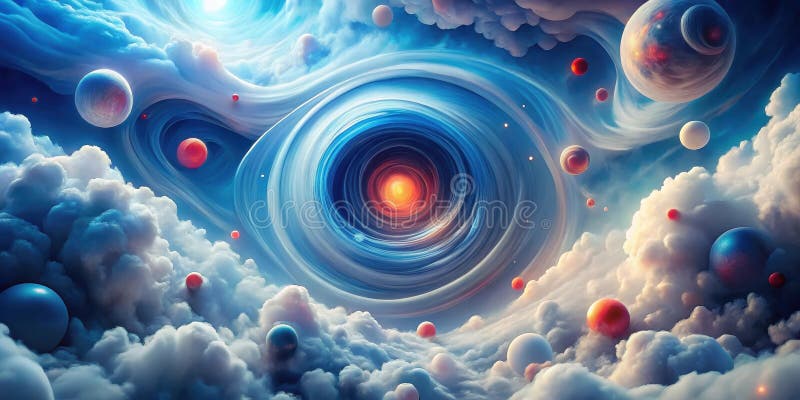 Celestial Vortex a Dreamlike Landscape of Swirling Clouds and Orbits ...