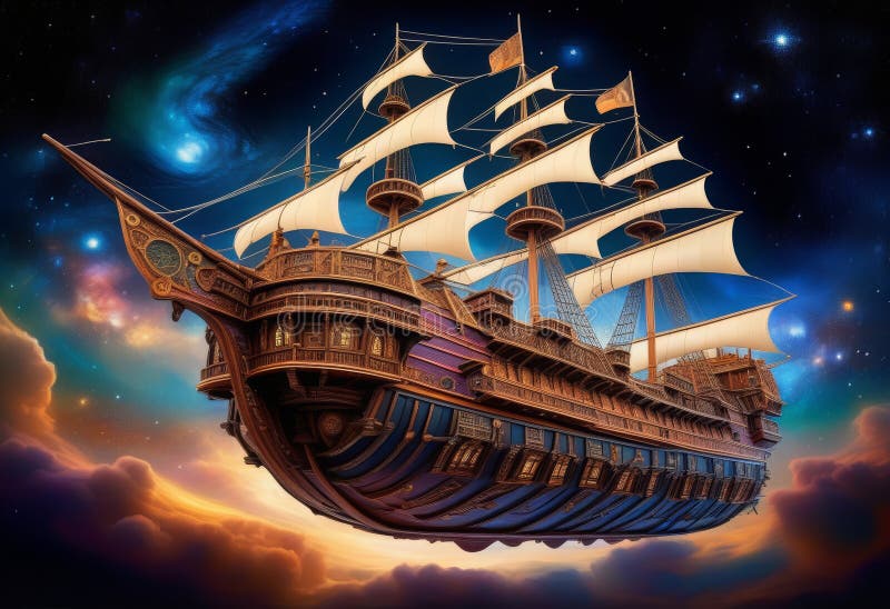 A Celestial Voyage through a Mesmerizing Galaxy Galleon Stock ...