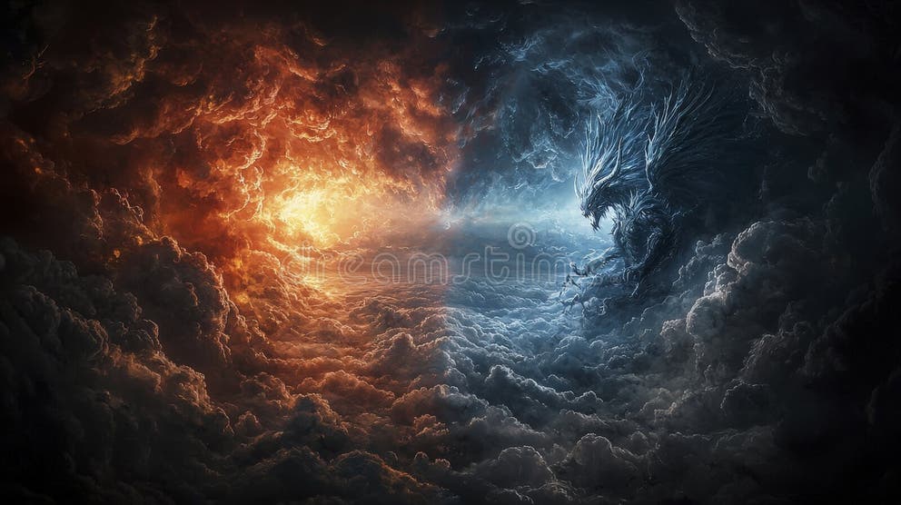 Celestial Warrior Confronts Elemental Forces Above the Clouds Digital ...