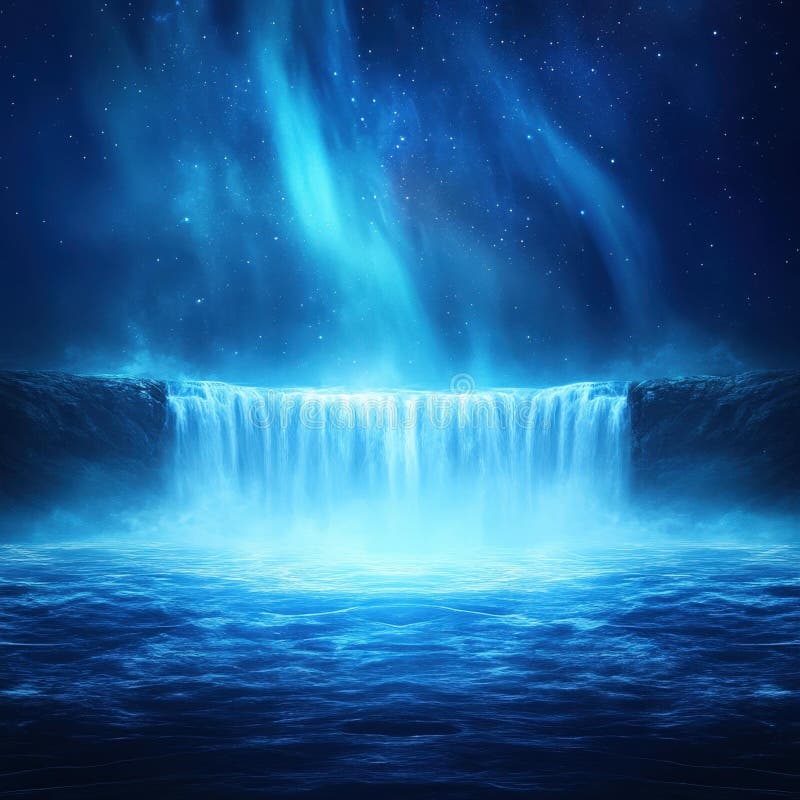 Celestial Waterfall at Night Stock Image - Image of nature, beauty ...