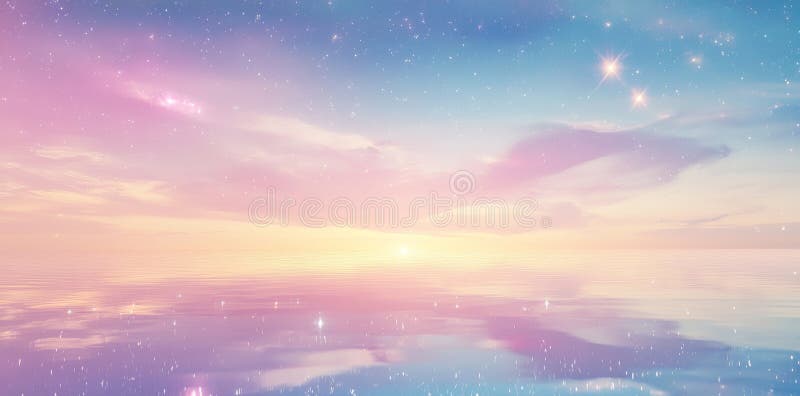 Celestial Waters: a Quiet Sunset Mirrored in the Placid Ocean Under a ...